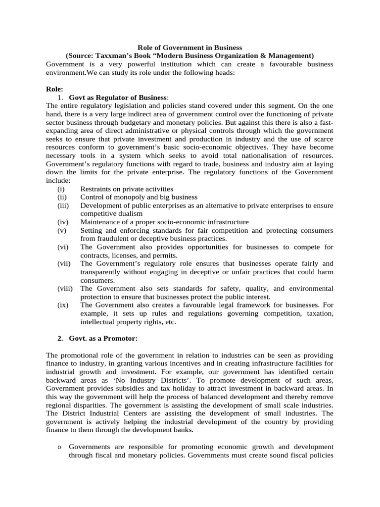 Government's Role in Business Regulation | PDF | Governance | Joint Venture
