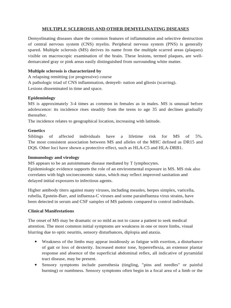 Multiple Sclerosis and Other Demyelinating Diseases | PDF | Multiple ...