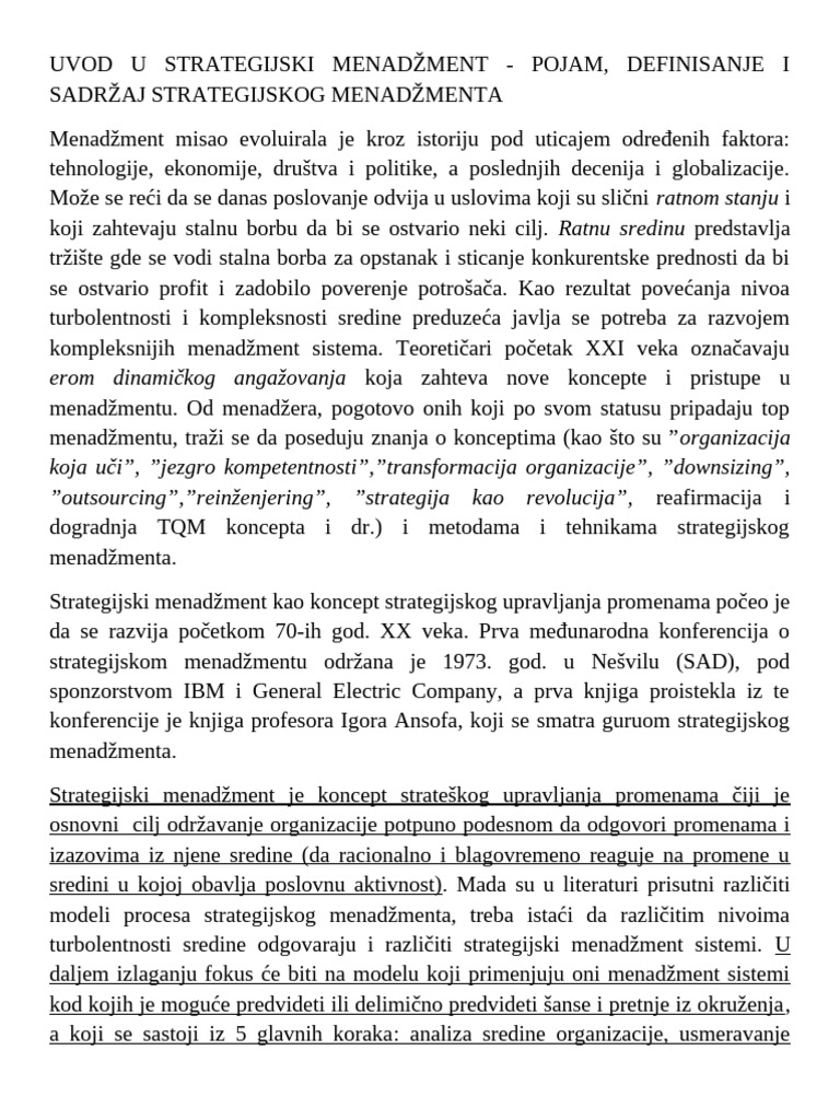 Uvod U Strategijski Menadžment | PDF