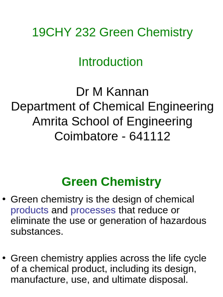 1 Green Chemistry CHY 232 | PDF | Green Chemistry | Chemistry