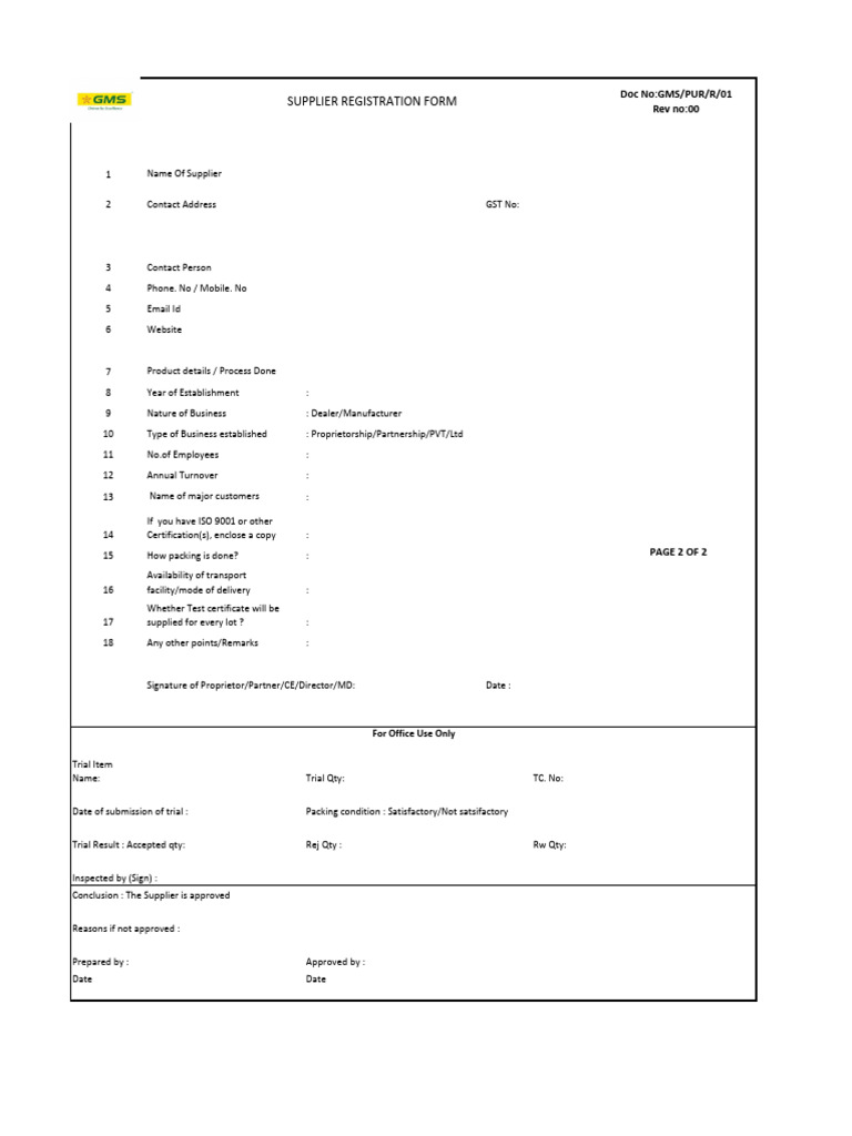 Supplier Registration Form | PDF