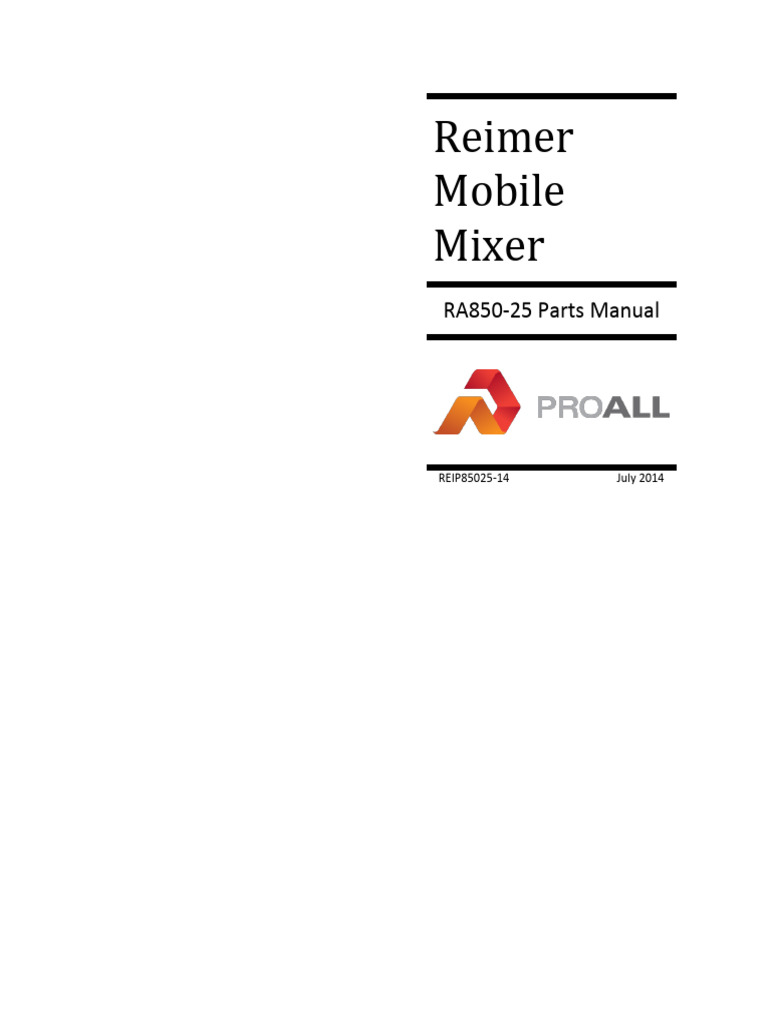Reimer RA850-25 Mixer Parts Manual | PDF | Piston | Manufactured Goods