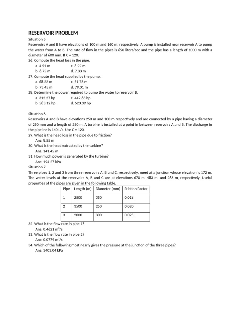RESERVOIR PROBLEM | PDF