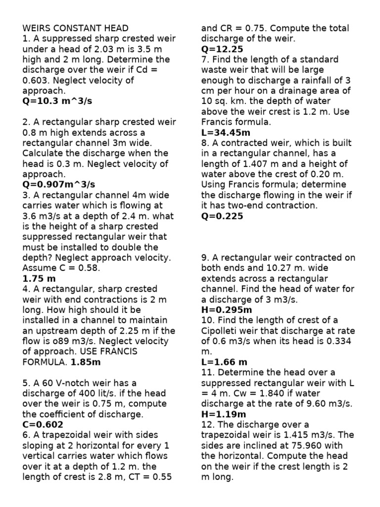 Weirs Constant Head | PDF | Discharge (Hydrology) | Chemical Engineering