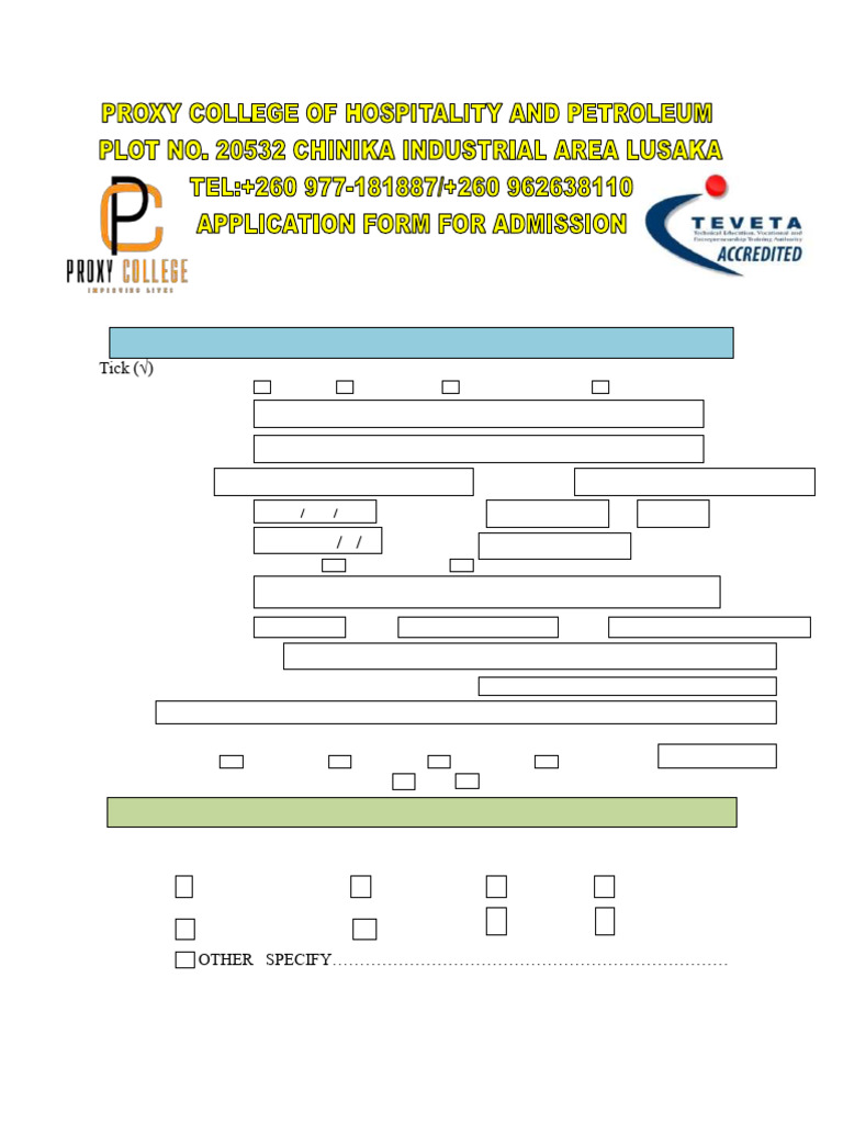 A NEW Application Form For Admition Proxy | PDF