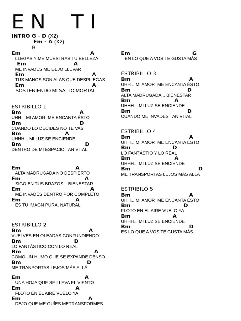 En Ti - Letra - Chords | PDF