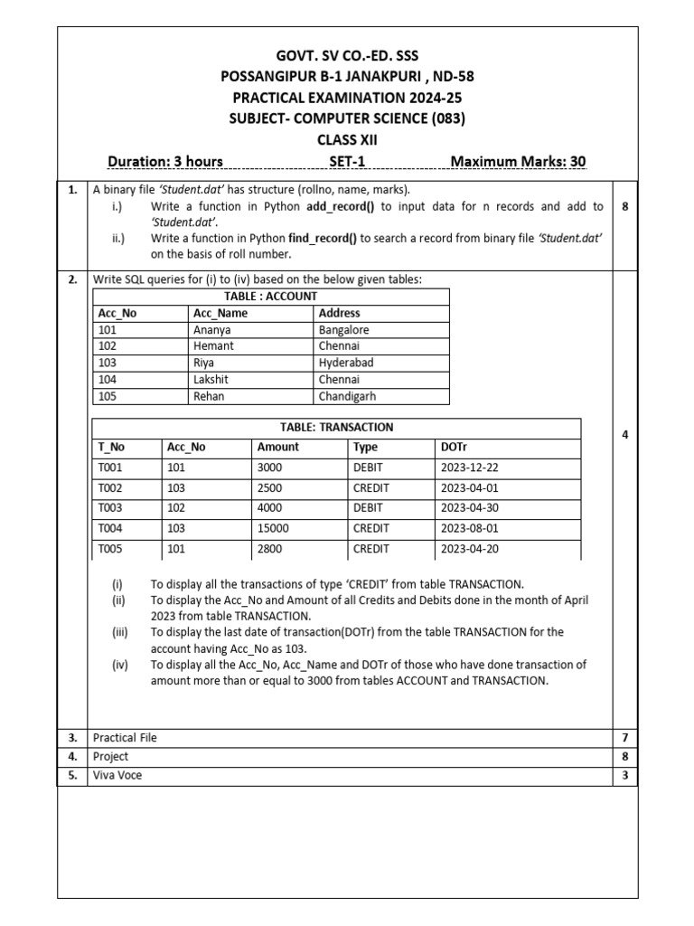 Aissce Cs Practical Exam 2024-25 | PDF | Computing | Computer Programming Aissce Cs Practical Exam 2024-25 | PDF | Computing | Computer Programming
