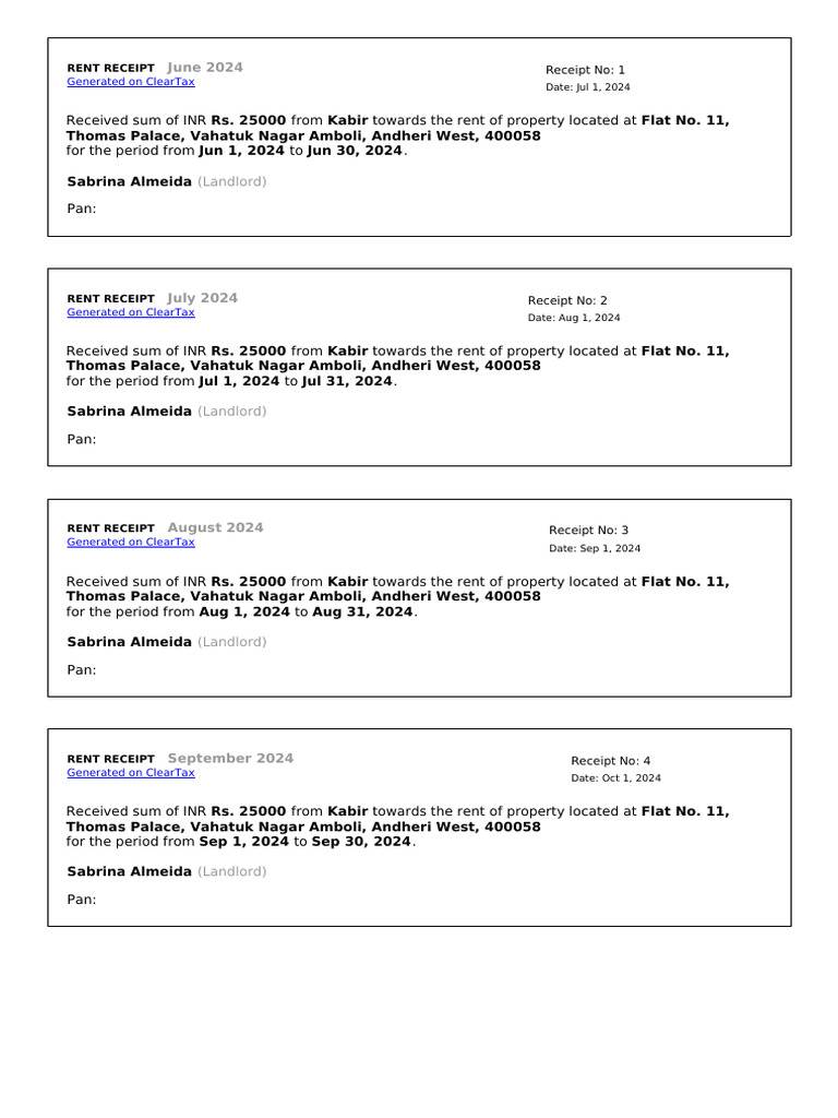 ClearTax Rent Receipts (2) | PDF