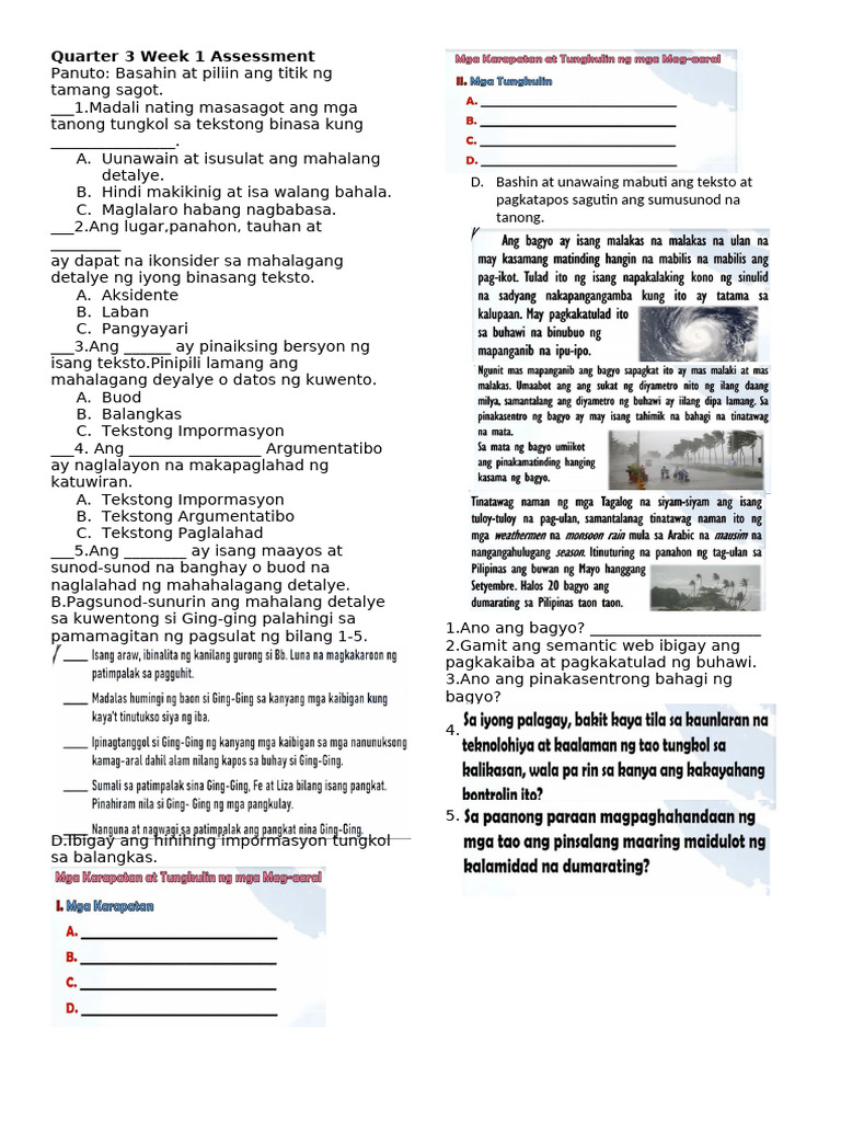 Quarter 3 Week 1 Assessment | PDF