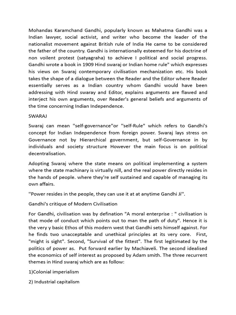 Gandhi's Critique of Modern Civilization | PDF | Mahatma Gandhi | Reason
