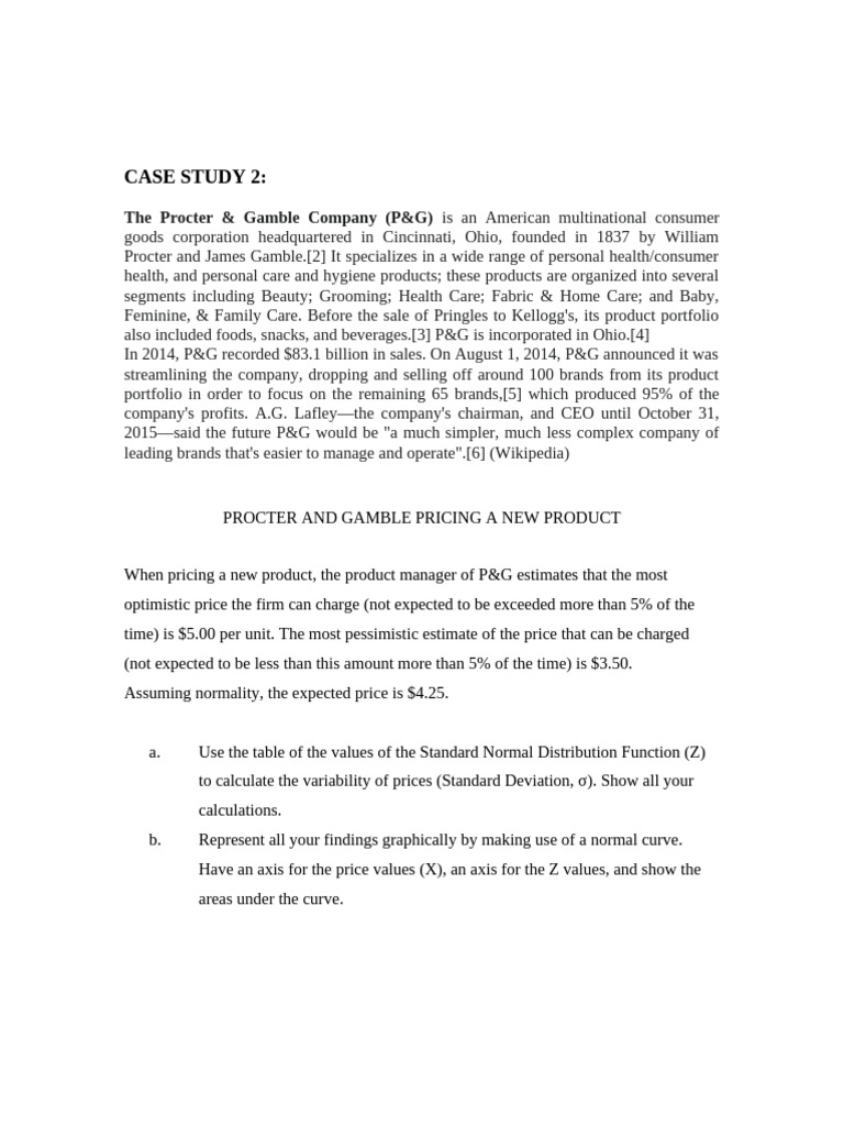 CASE STUDY 2 | PDF | Procter & Gamble | Normal Distribution