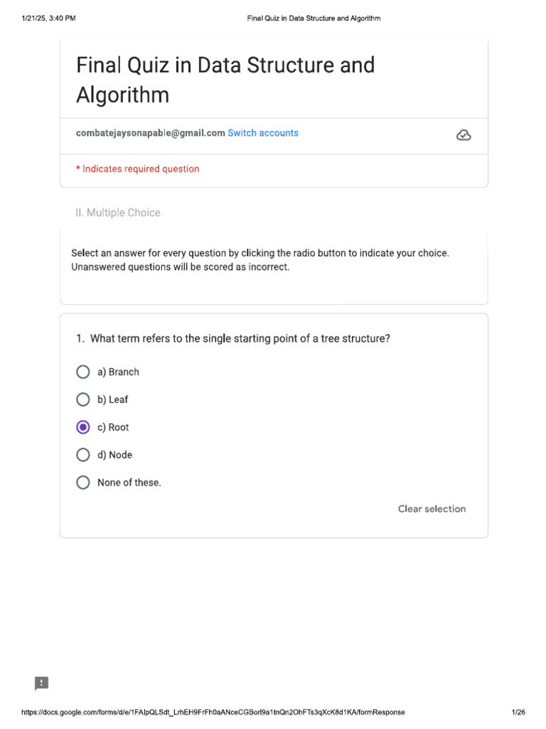 My Answer Dsa Quiz | PDF