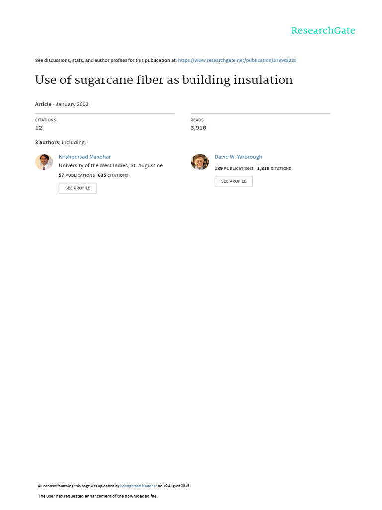 Use of Sugarcane Fibre As Building Insulation | PDF