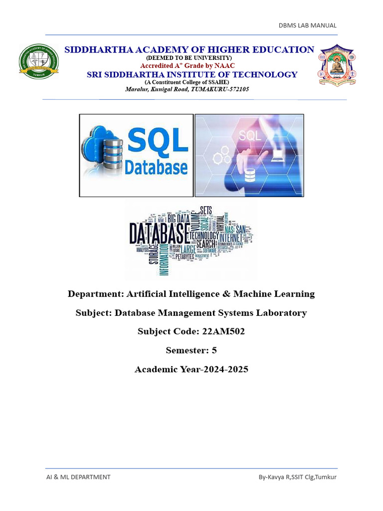 DBMS Lab Manual | PDF | Databases | Sql