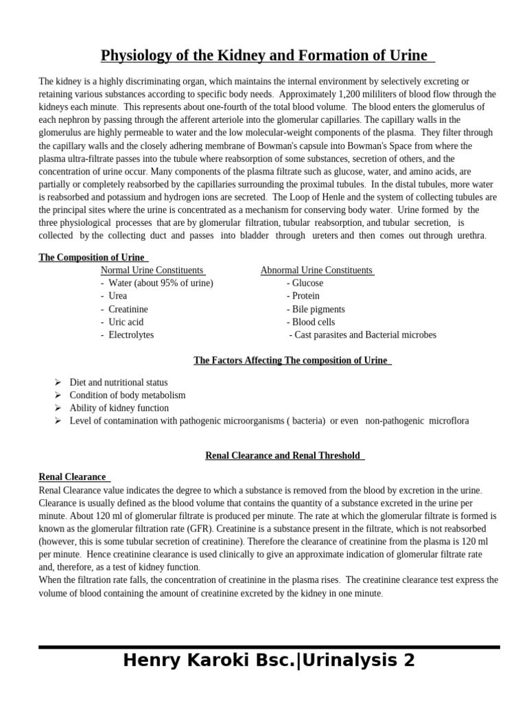 Physiology of Kidney | PDF | Creatinine | Kidney