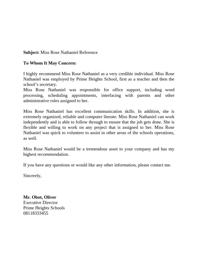 Recommendation Letter PHS | PDF