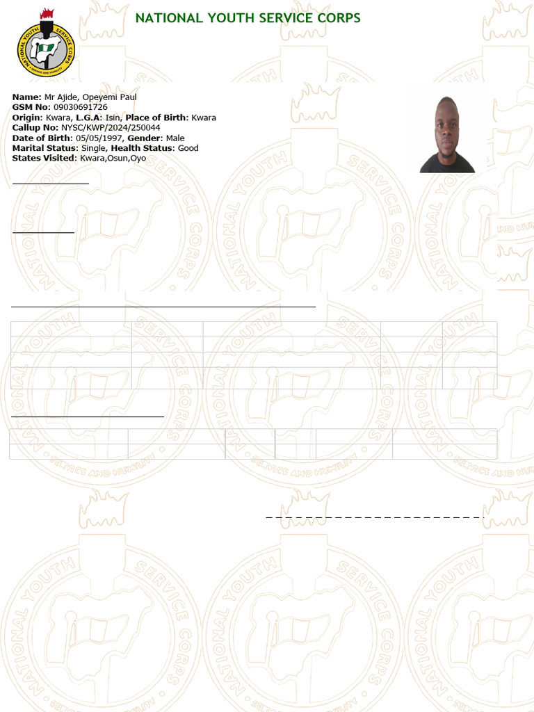 NYSC 2024 Corps Member Profile: Opeyemi Ajide | PDF