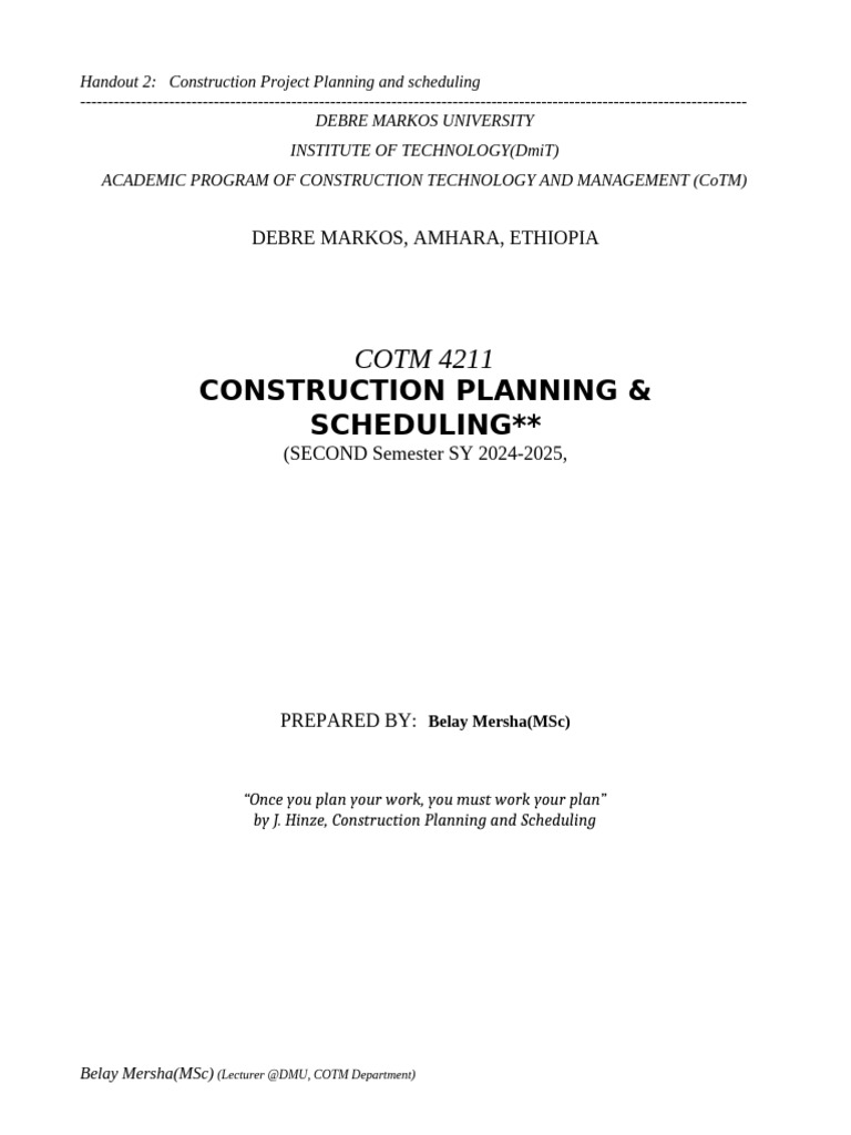 Handout 2 PLanning and Scheduling | PDF