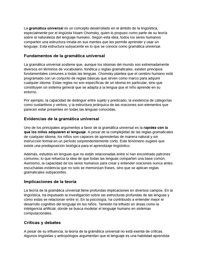 La Gramática Universal | PDF | Lingüística | Gramática