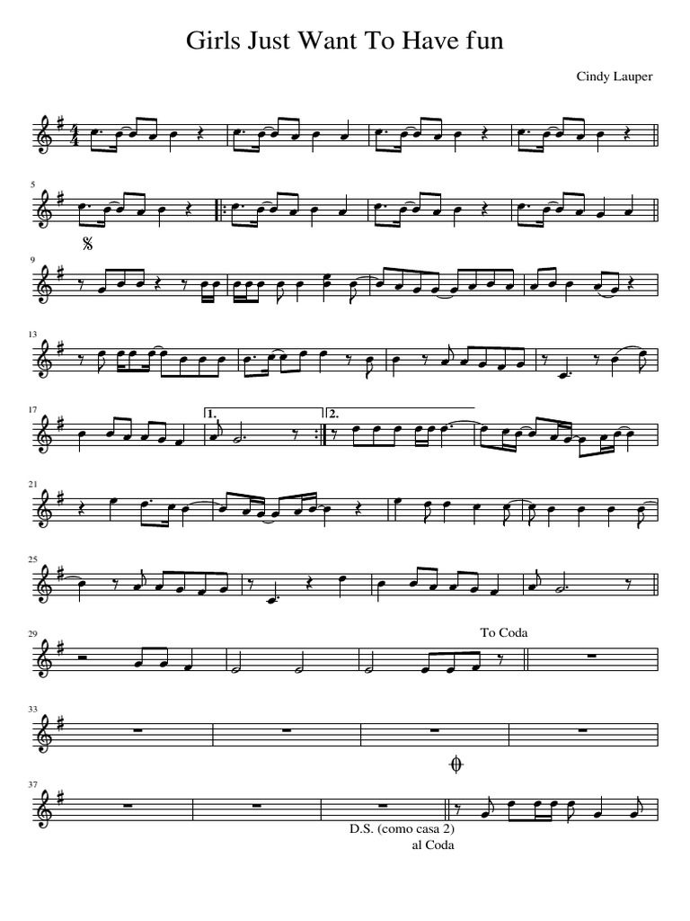 Girls - Just - Wanna - Have - Fun in G PDF | PDF | Singles | Rhythm And ...