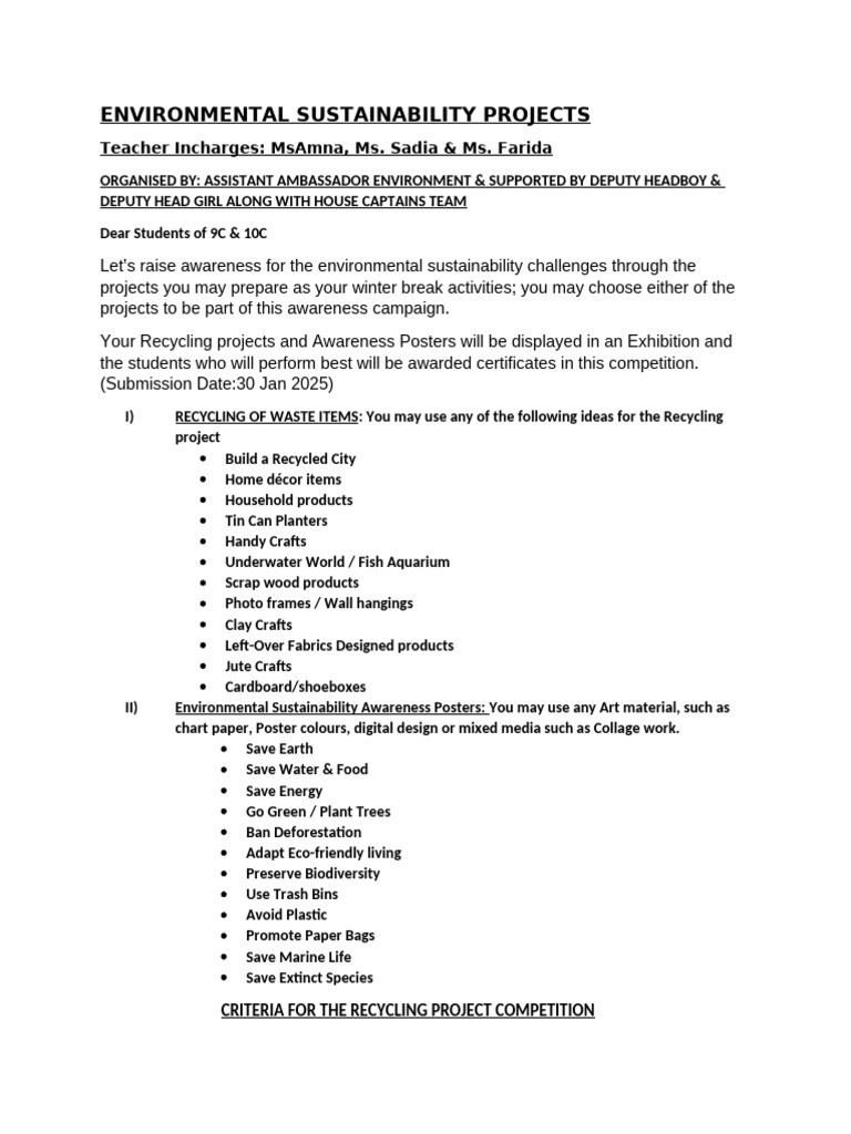 ENVIRONMENTAL SUSTAINABILITY PROJECTS BY BVTL SENIOR SCHOOL (1) | PDF ...