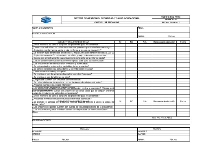 Sso-Rg-83 Check-List Andamios | PDF | Andamio
