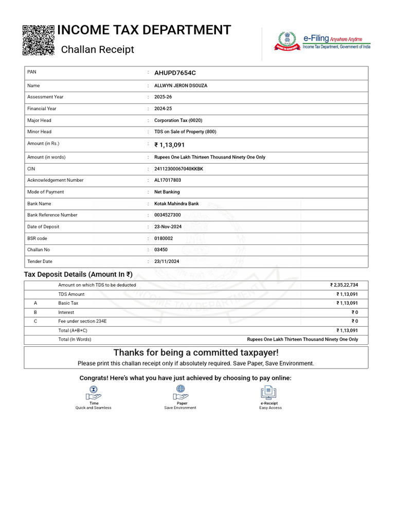 AHUPD7654C ChallanReceipt | PDF | Taxes | Receipt