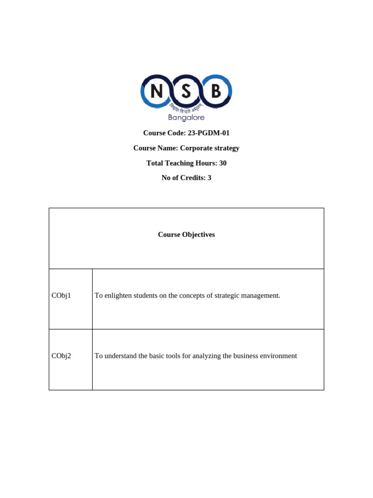 PGDM CORPORATE STRATEGY Syllabus | PDF | Strategic Management | Cognitive Science