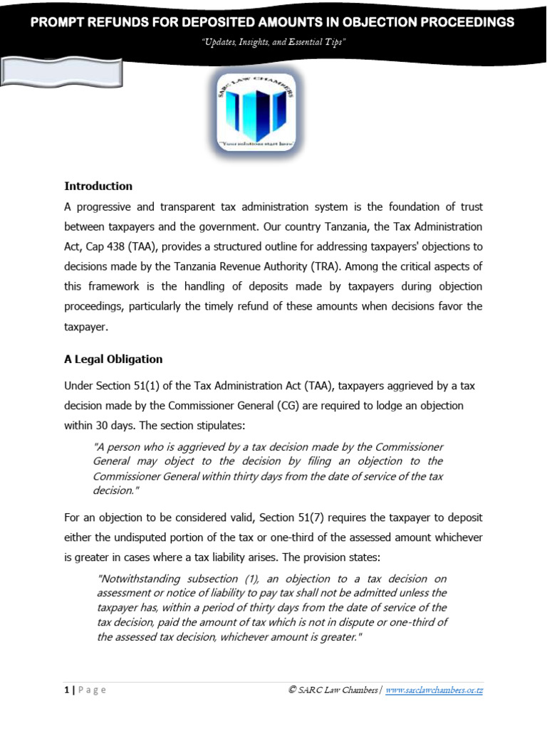 Prompt Refunds For Deposited Amounts in Objection Proceedings | PDF ...