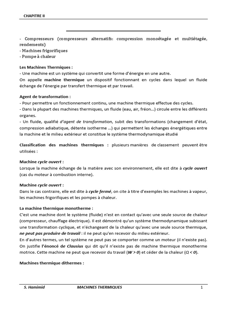 Chapitre2 Machine Thermique | PDF | Chaleur | Physique appliquée et ...
