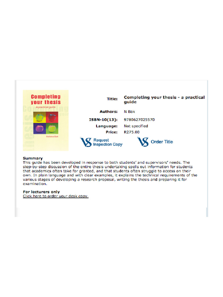 Completing Your Thesis A Practical Guide | PDF