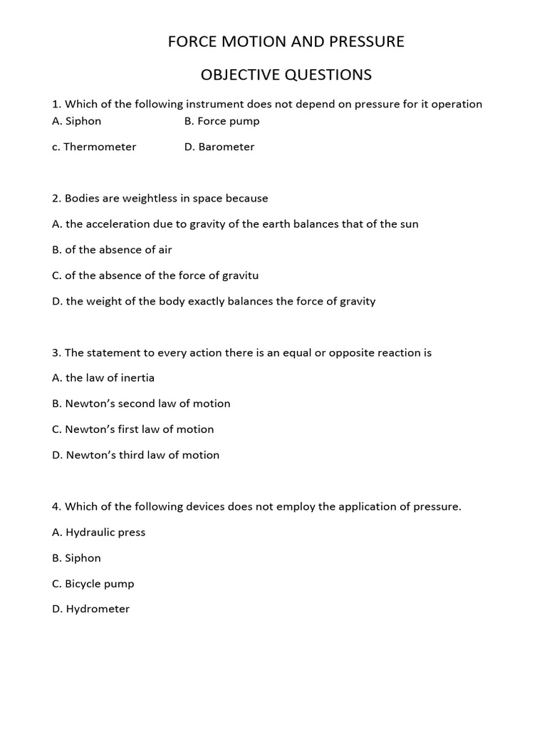 Force Motion and Pressure - Objectives | PDF | Force | Weight
