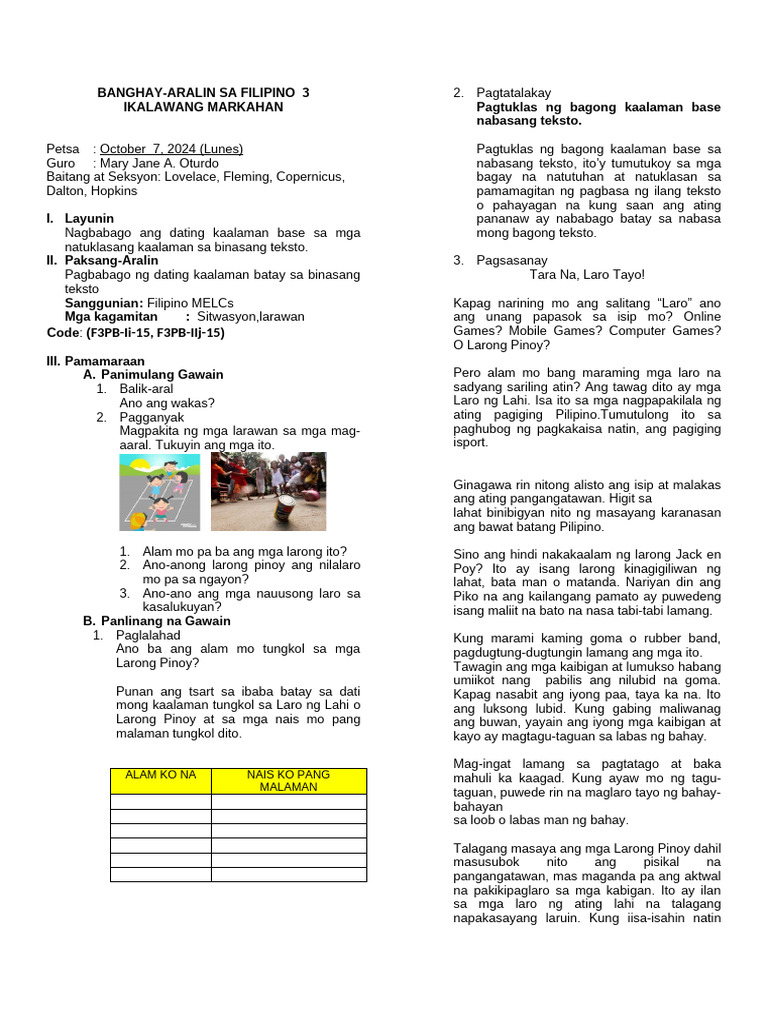 Filipino Week2 Day 1 | PDF