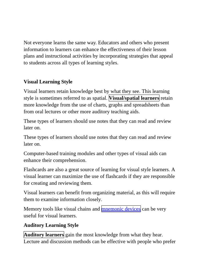 learning style | PDF | Learning Styles | Learning