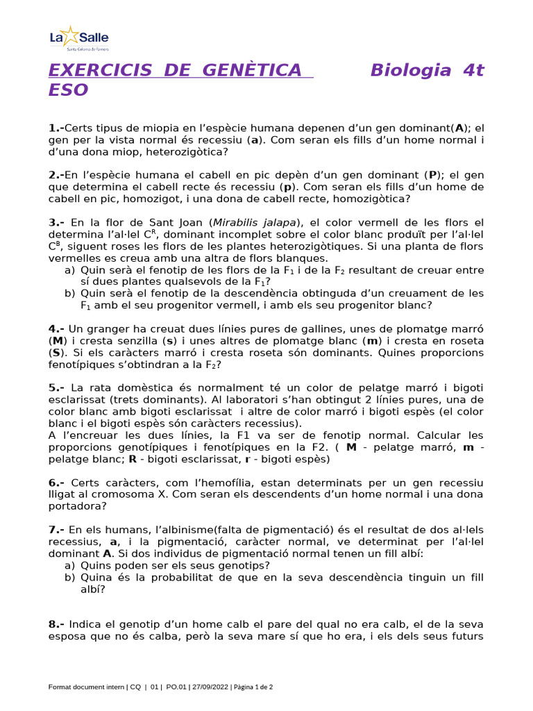 Exercicis Genètica | PDF