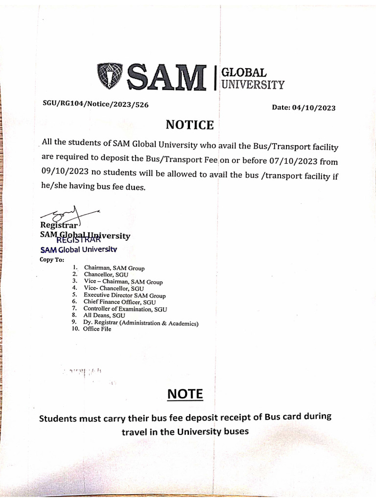 Notice For Bus Fee | PDF