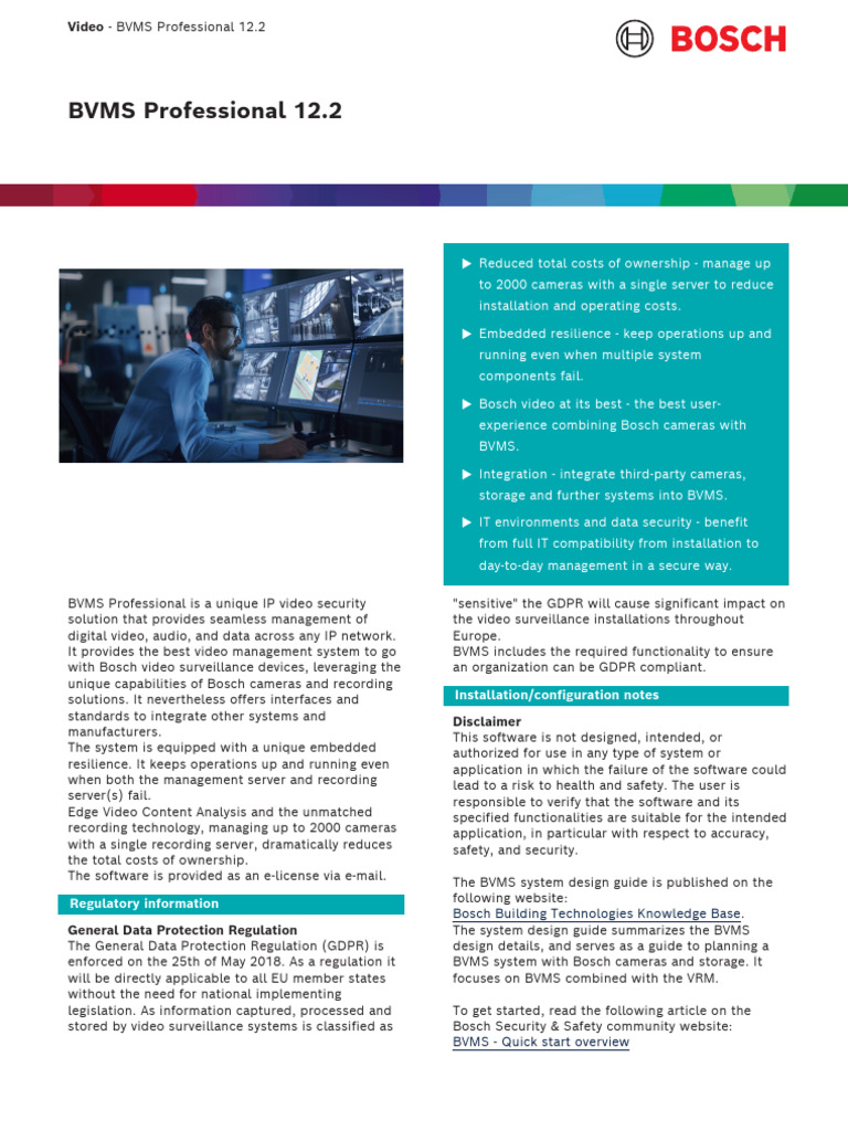 BVMS_Professional_12_Data_sheet_enUS_122224303627 | PDF | Embedded System | Windows 10