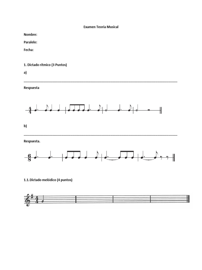 Examen de Teoría Musical: Práctica y Dictado | PDF