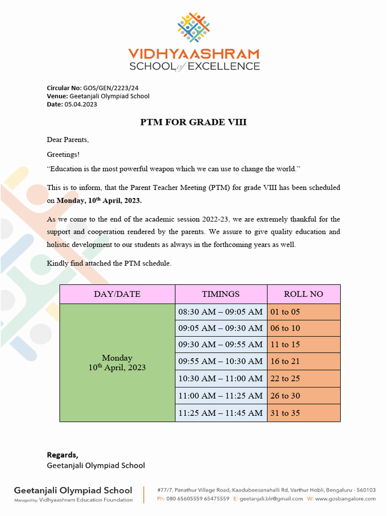 Annual PTM Circular - VIII | PDF