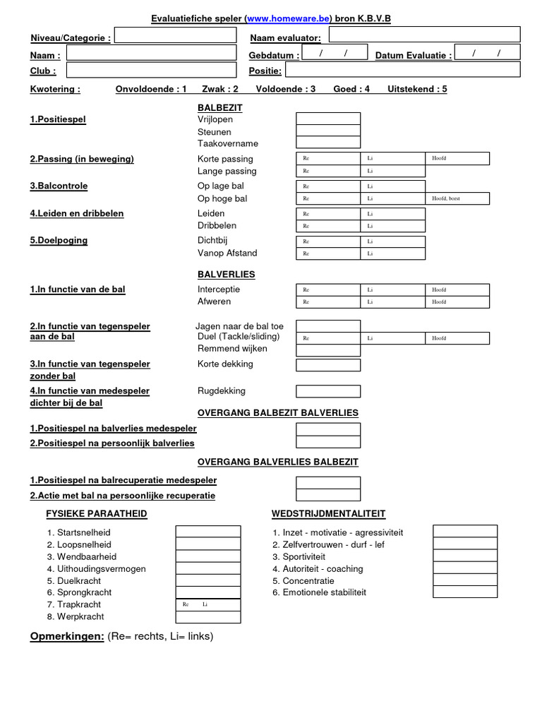 Evaluatie Speler Scouting | PDF