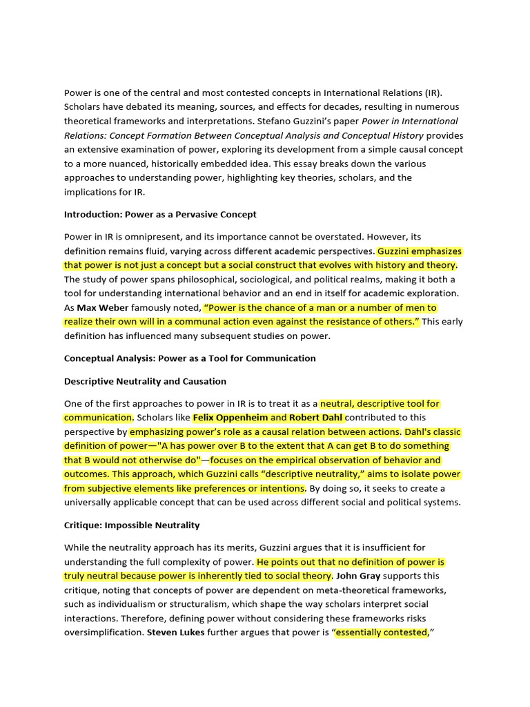 Understanding Power in International Relations | PDF | Power (Social ...