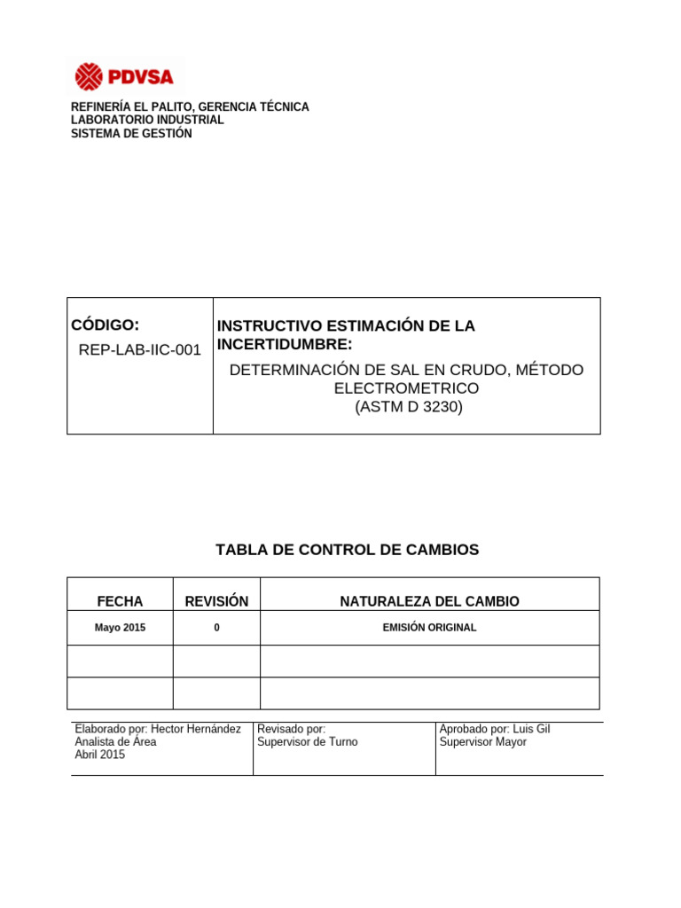 Incertidumbre Astm D 3230 | PDF | Medición | Laboratorios