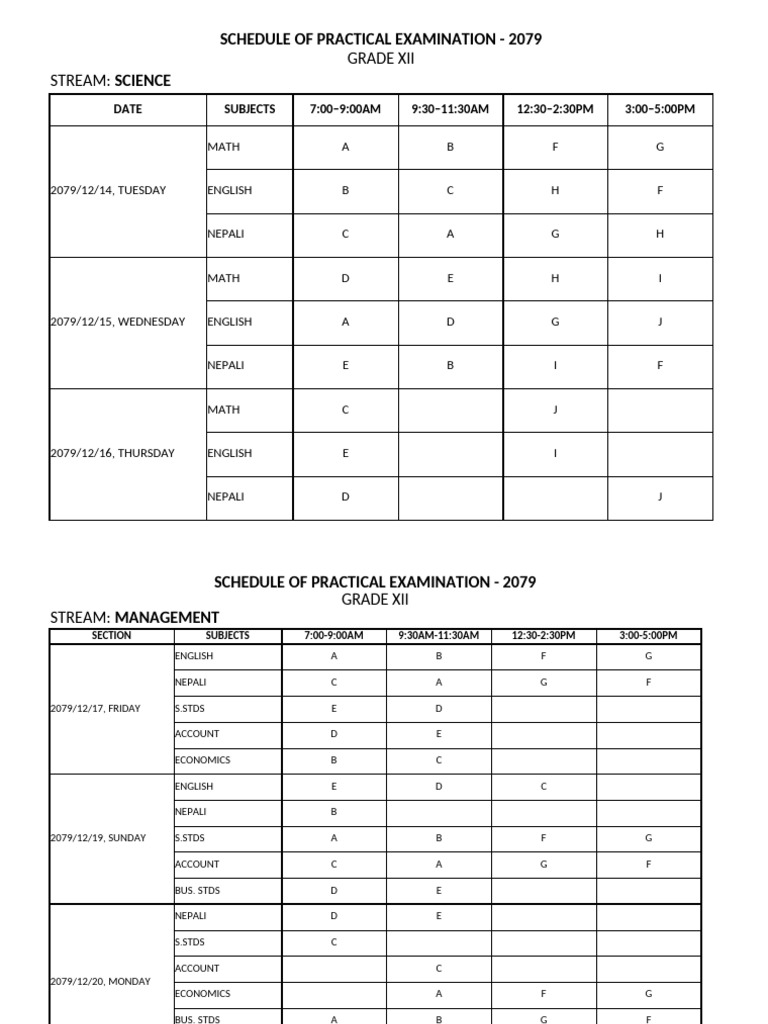 Schedule of Practical Exam (Viva) 2079 (Grade XII) | PDF