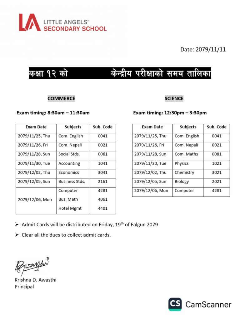 HISSAN Pre Board XII Routine 2079 | PDF