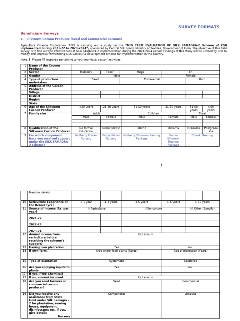 AFC CSB Beneficiary Data Collection Format English | PDF | Weaving | Spinning (Textiles)