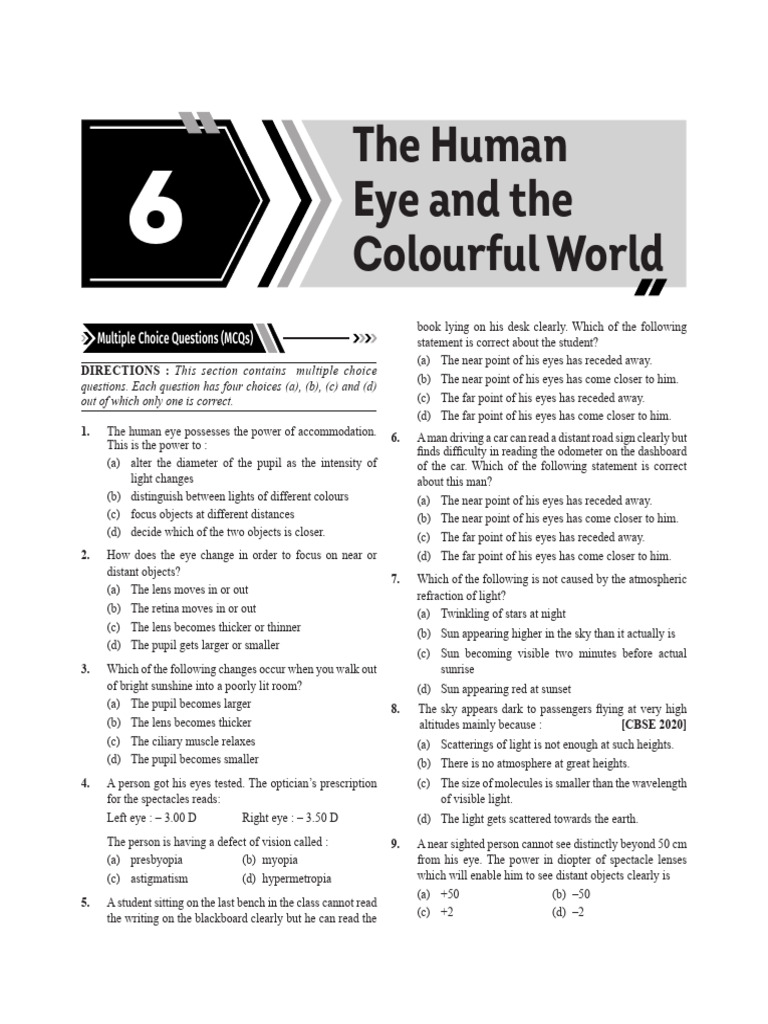 X-science-human Eye & Colourful World Objectives | PDF | Eye | Rainbow