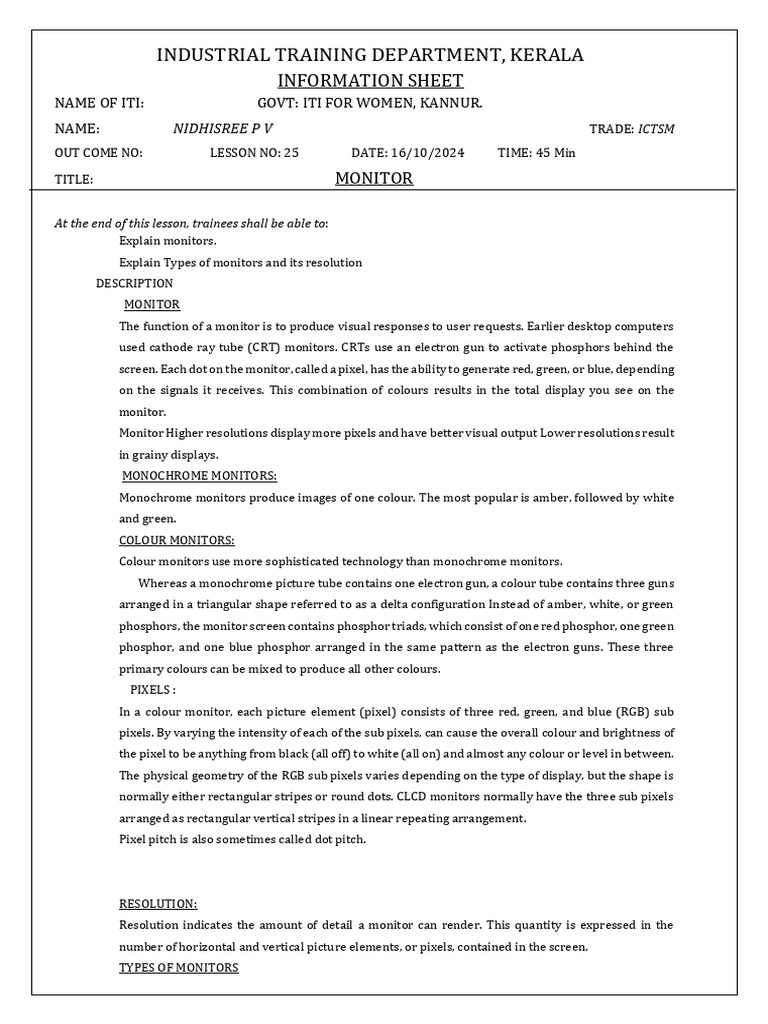 MONITOR | PDF | Computer Monitor | Pixel