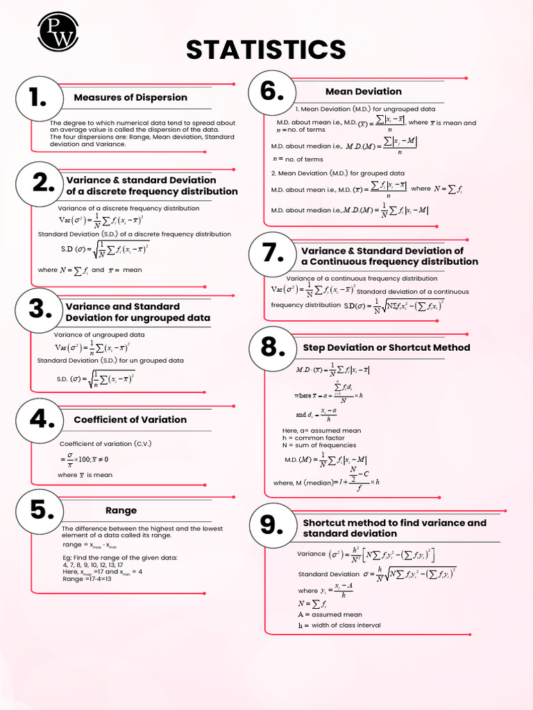 Statistics - Mind Maps - Arjuna JEE 4.0 2024 | PDF | Variance | Standard Deviation