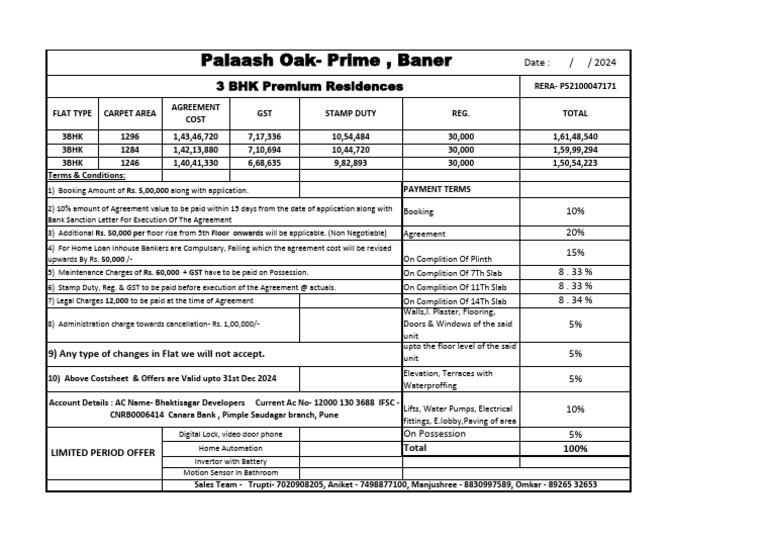 Palash Oak Prime Baner Dec Costsheet | PDF