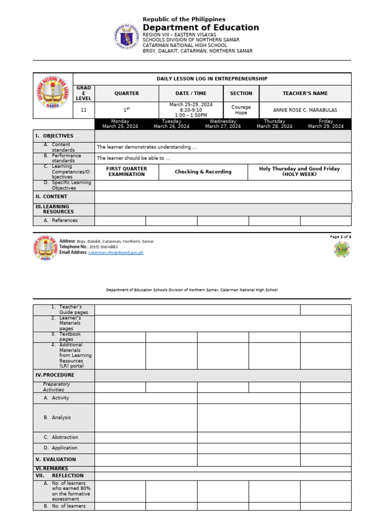 Daily-Lesson-Log-caregiving8 - LAST WEEK | PDF | Teachers | Learning